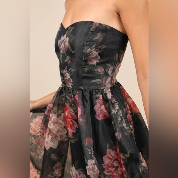 Lulus | Dresses | Lulus Truly Extraordinary Black Floral Organza ...